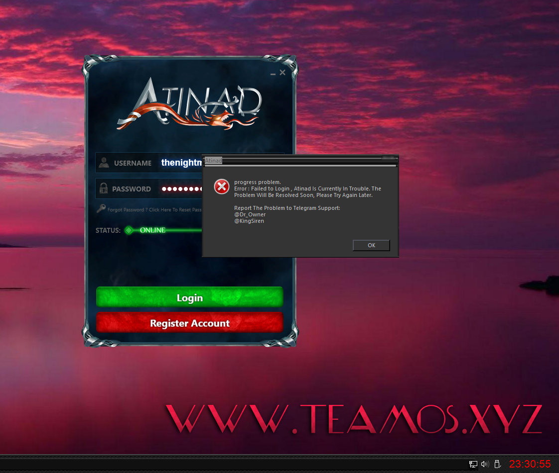 progress problem. Error : Failed to Login, Atinad Is Currently in ...